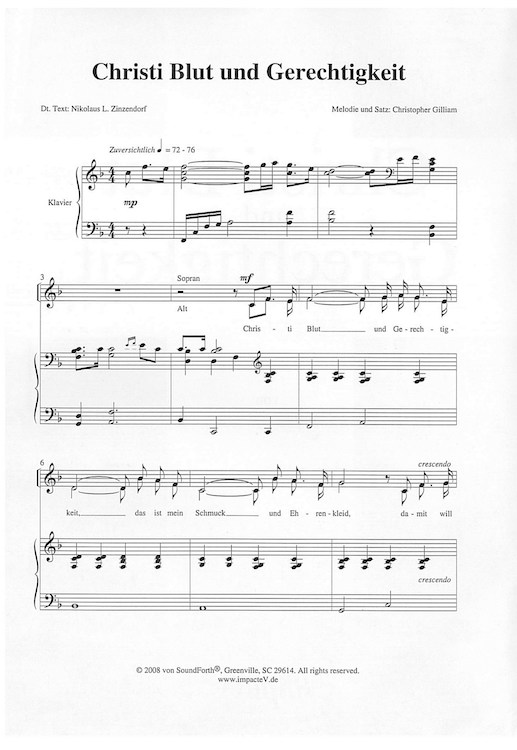 Christi Blut und Gerechtigkeit SATB + Piano (Partitur) --> Voice of Hope - Shop