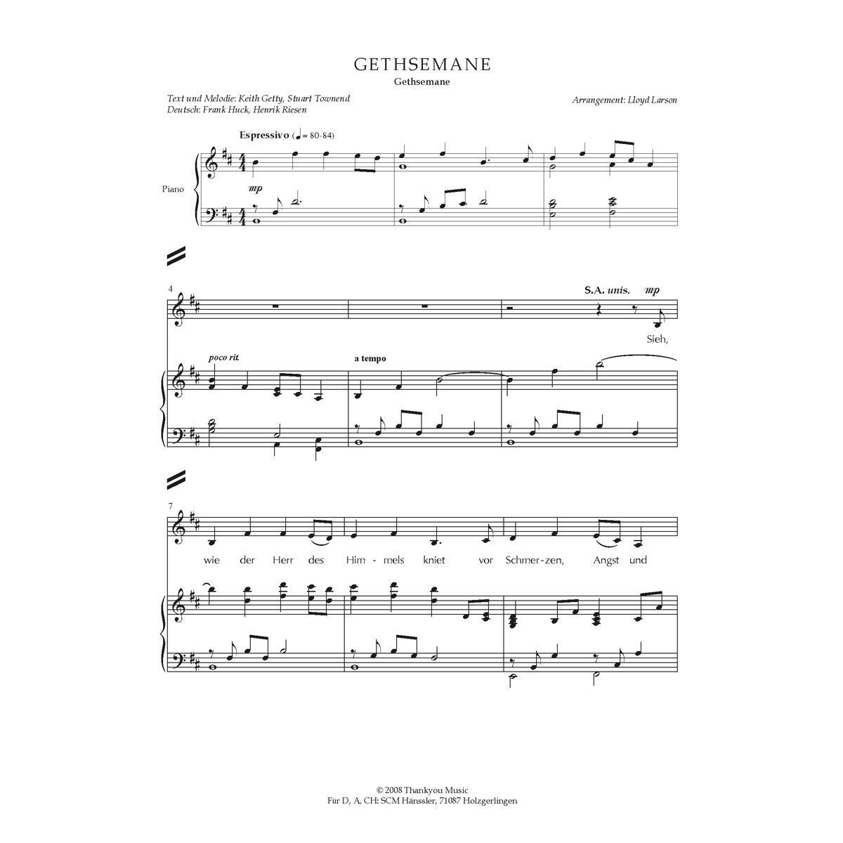 Gethsemane - SATB + Piano (Partitur)