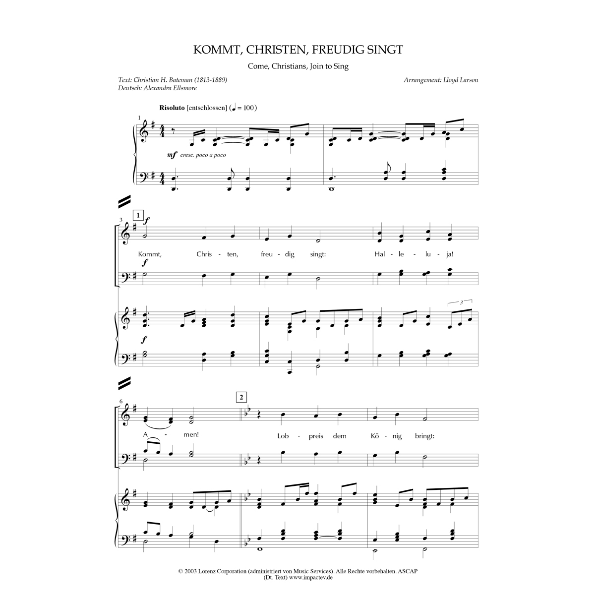 Kommt Christen, freudig singt - SATB + Piano (Partitur)